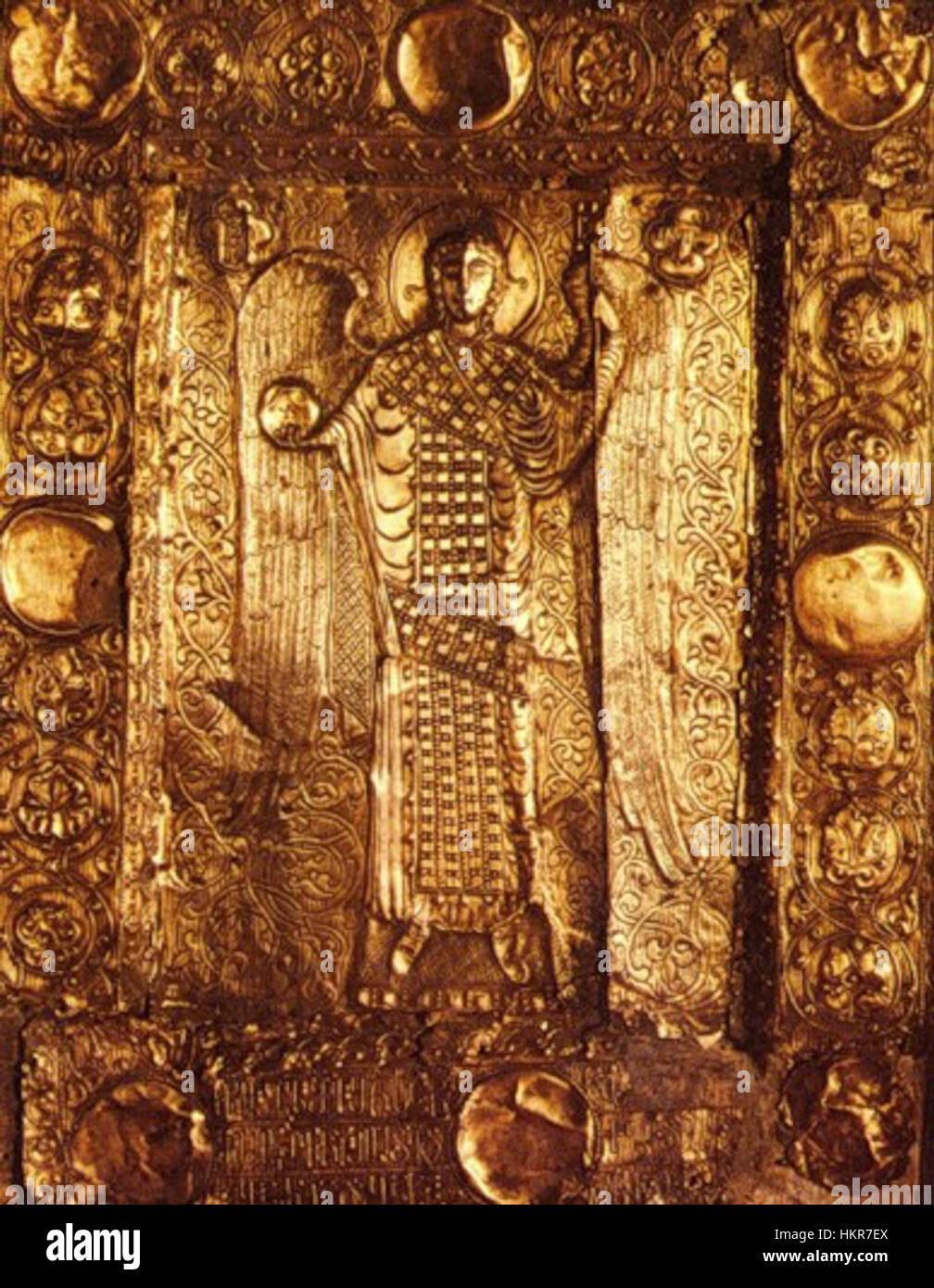 This Byzantine icon depicts the Archangel Michael in gold, a ...