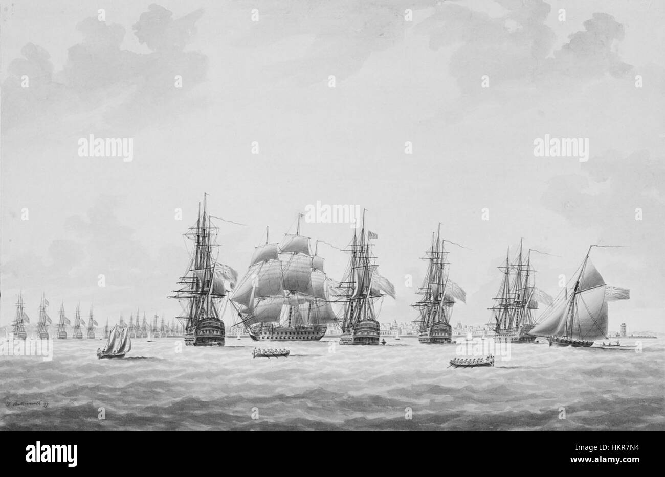 This historical painting depicts the inshore blockading squadron ...