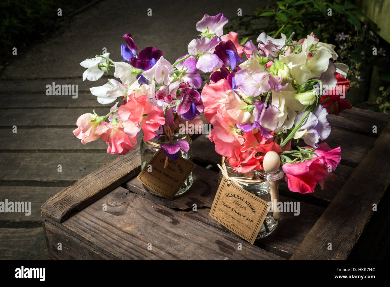 Flower Display in wooden box Stock Photo - Alamy