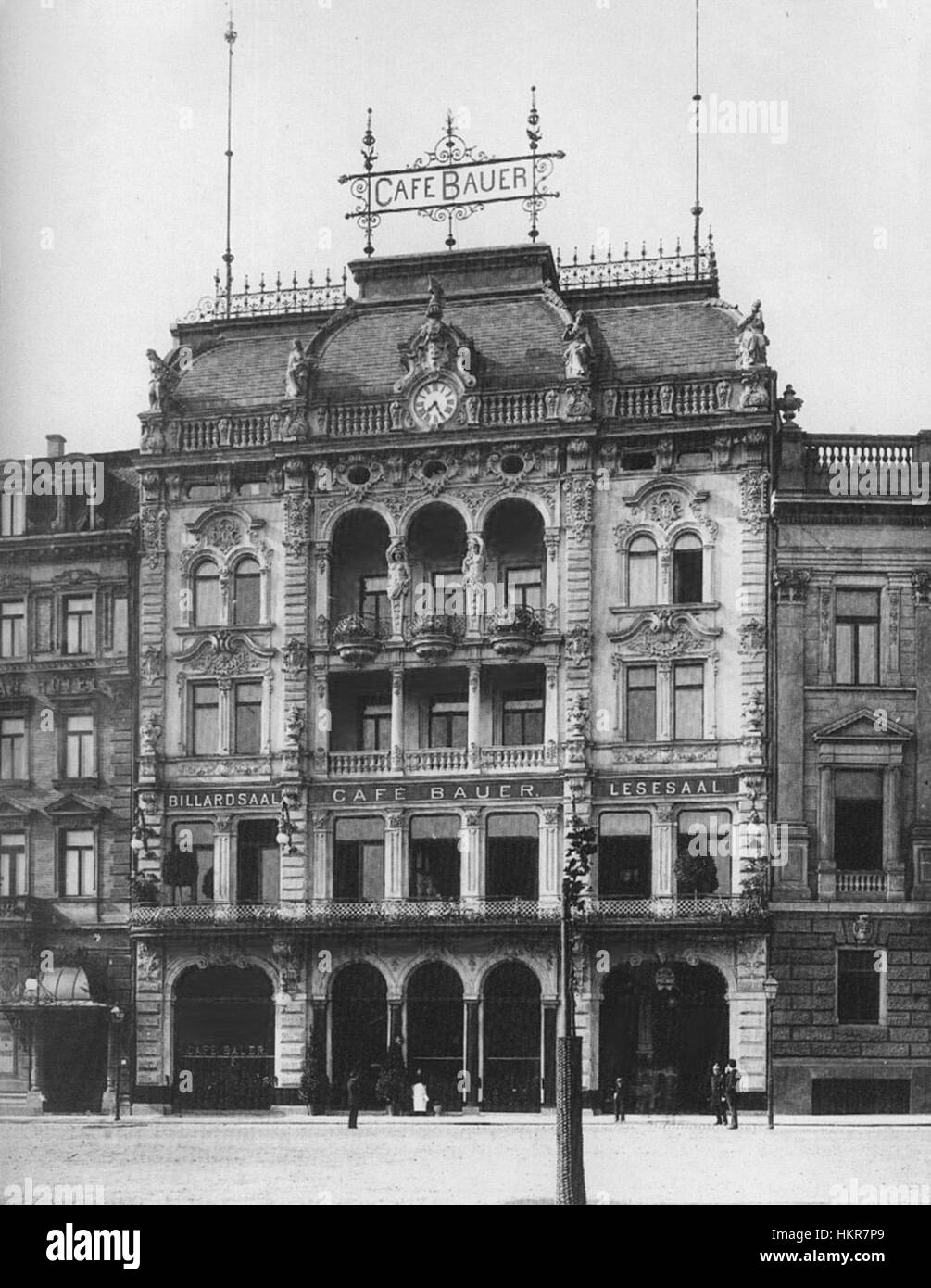 The painting 'Cafe Bauer Leipzig 1900' by an unknown artist captures ...