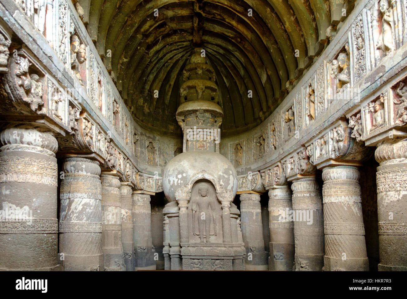 Buddhist statue in a prayer hall in the Ajanta Caves Unesco World ...