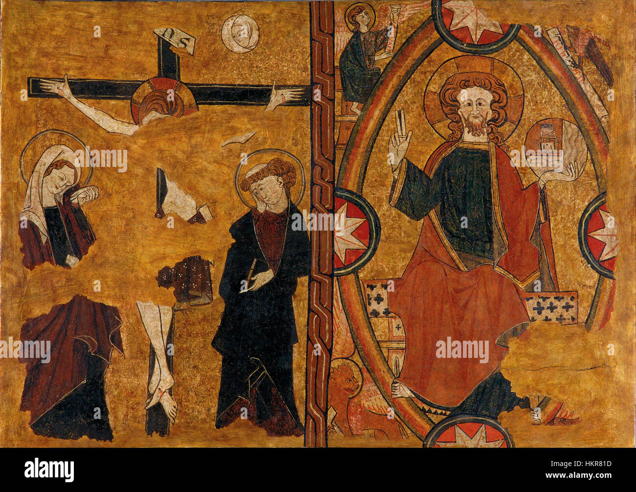 This artwork portrays two significant Christian themes: the Calvary ...