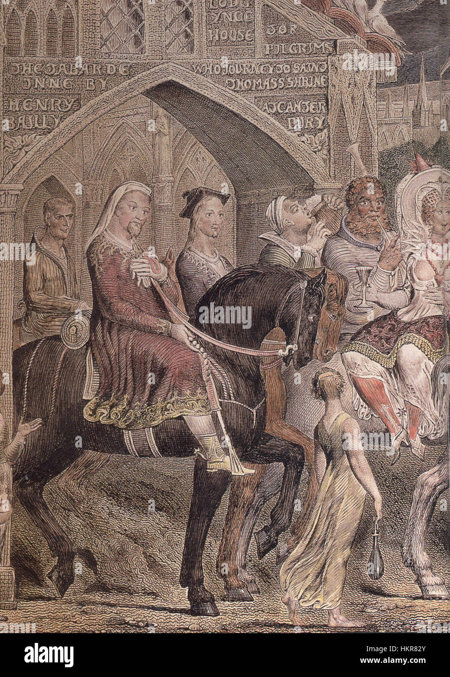 This artwork by William Blake shows a detailed scene of pilgrims ...