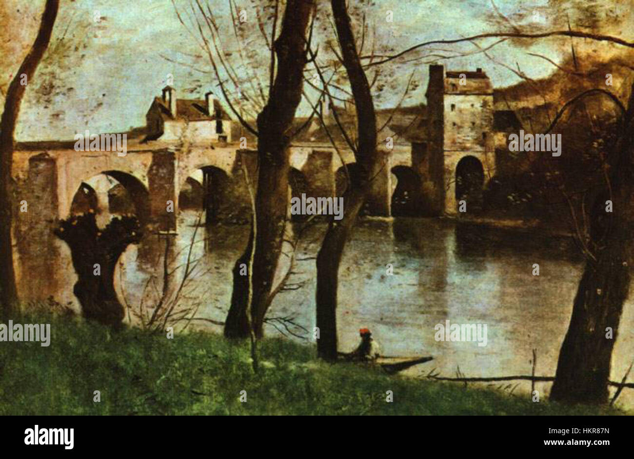 'The Bridge at Mantes' by Camille Corot is an oil painting depicting a ...