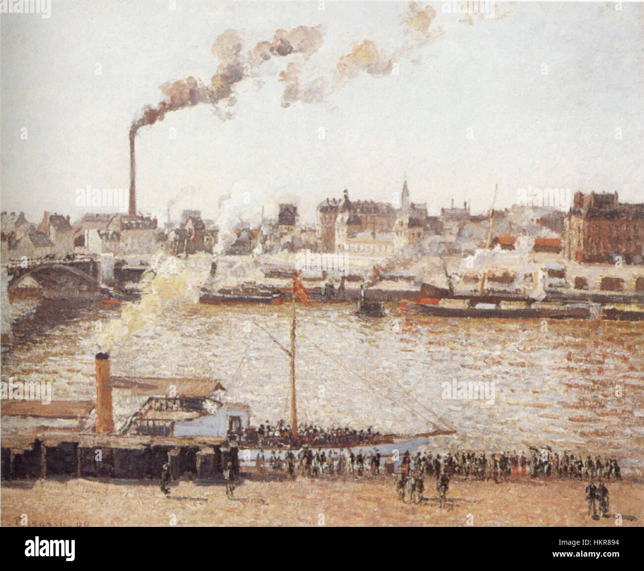 Camille Pissarro's painting *View of Rouen* from 1898 depicts a scenic ...