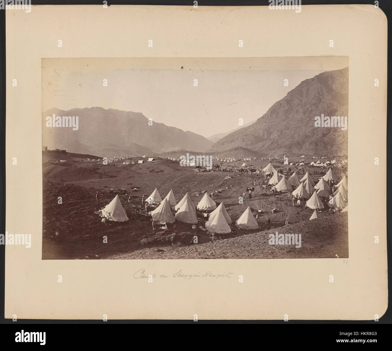 This historical artwork portrays a military camp on Shagai Heights ...