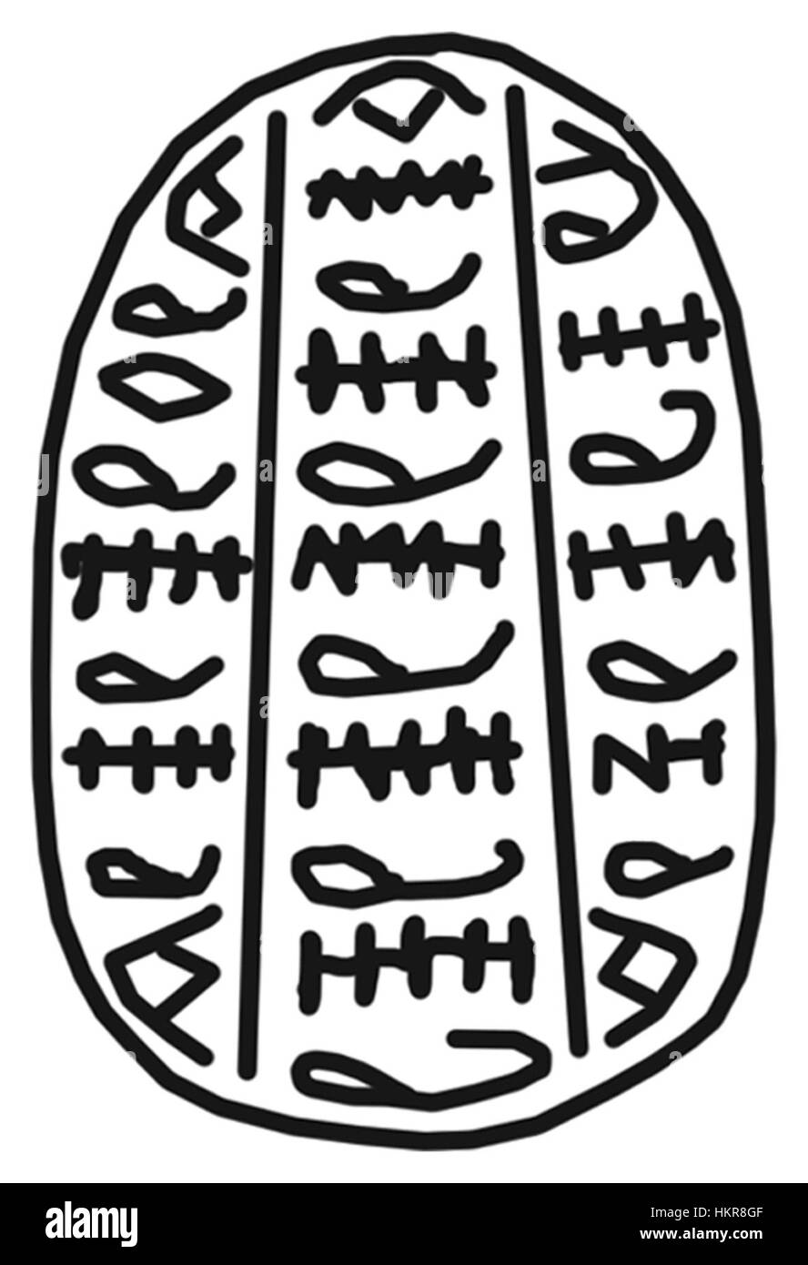 This artifact, a Canaanite scarab, features three columns of pseudo ...