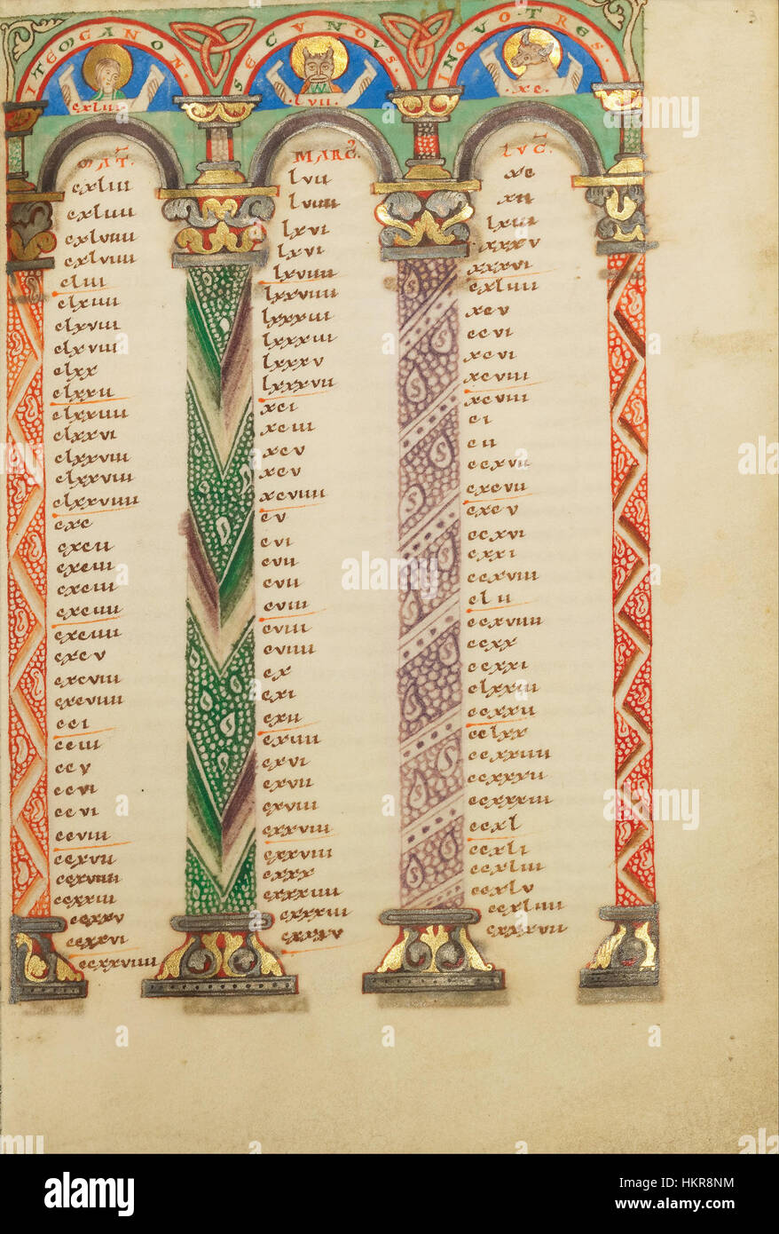 The Canon Table Page, from an illuminated manuscript, presents a ...