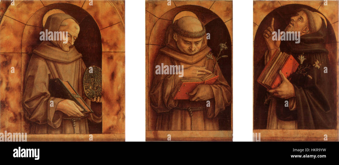 Carlo Crivelli’s 'Tre Santi di Esztergom' (Three Saints of Esztergom) depicts three saints ...