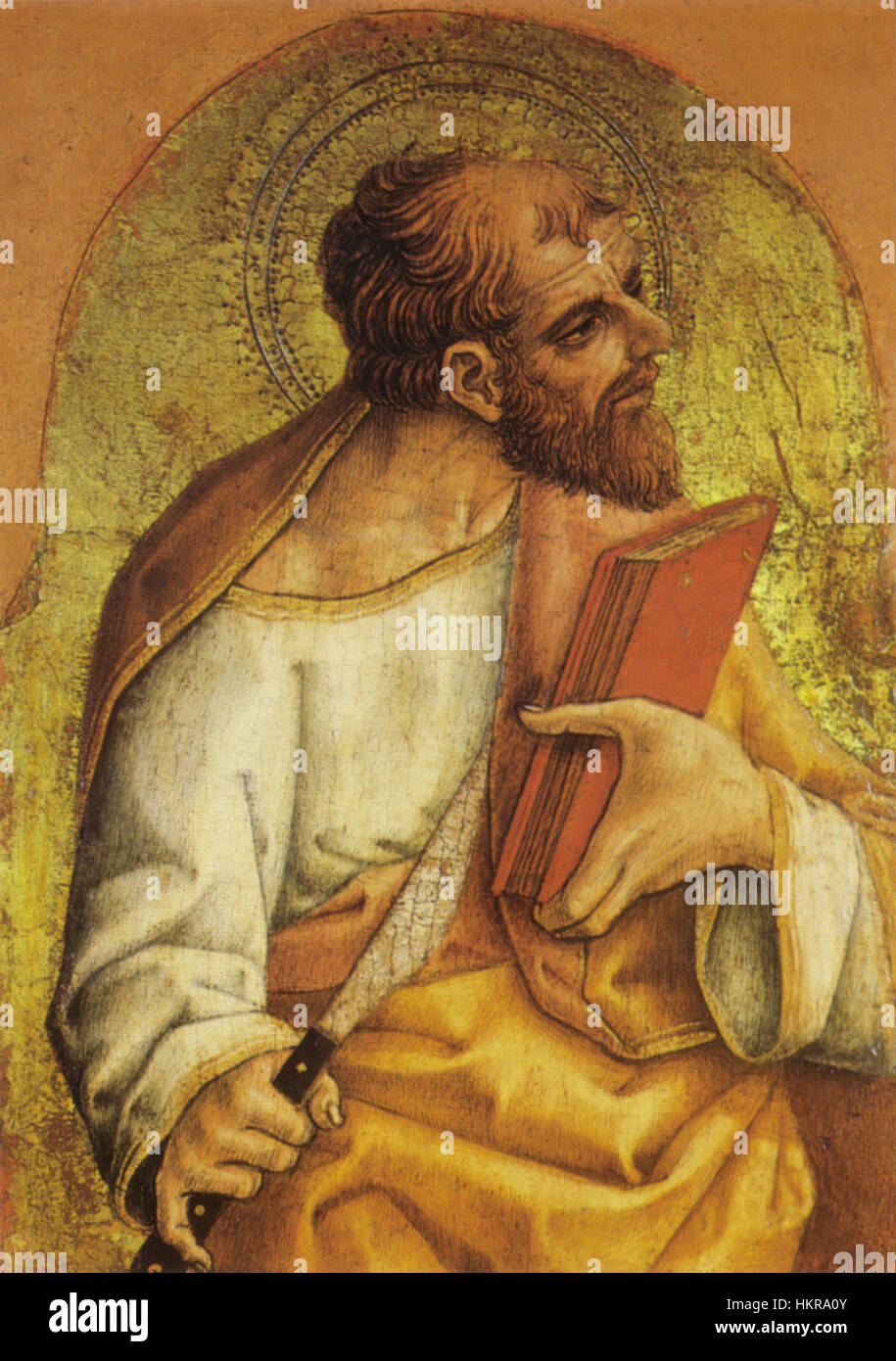 *San Bartolomeo* by Carlo Crivelli is a late 15th-century painting, depicting the saint with ...