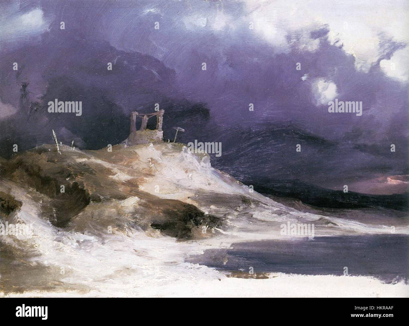 Carl Blechen’s painting 'Galgenberg' depicts a dramatic landscape scene ...