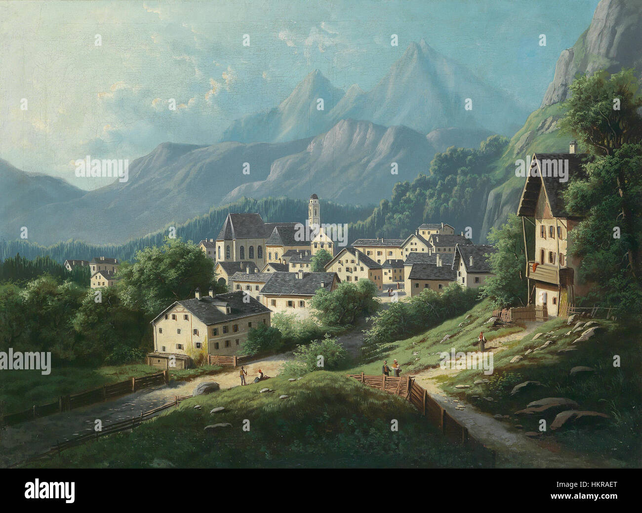 This late 19th-century painting captures the view of Berchtesgaden, a ...