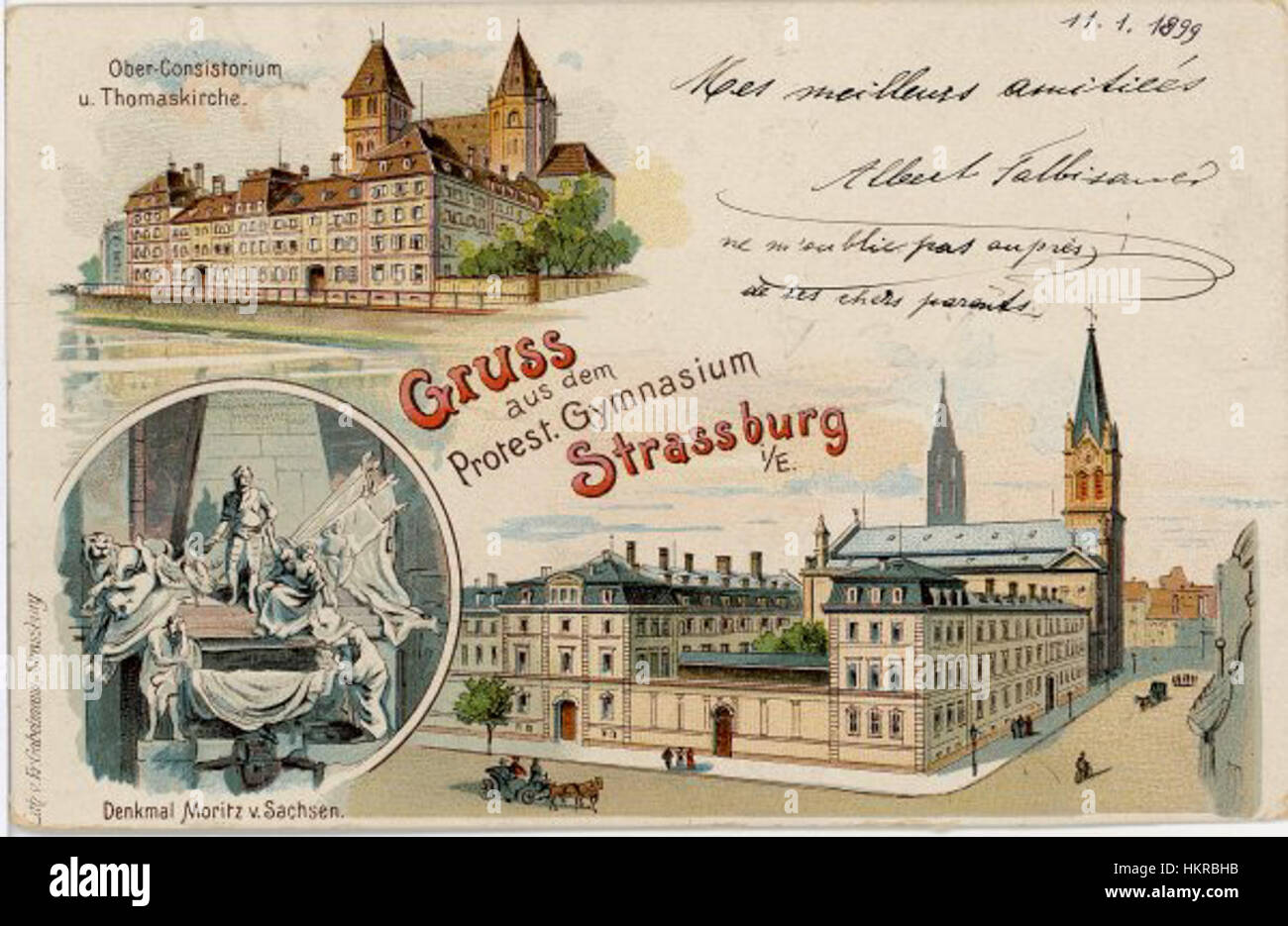 This postcard from Strasbourg, dated 1899, showcases a historical view ...