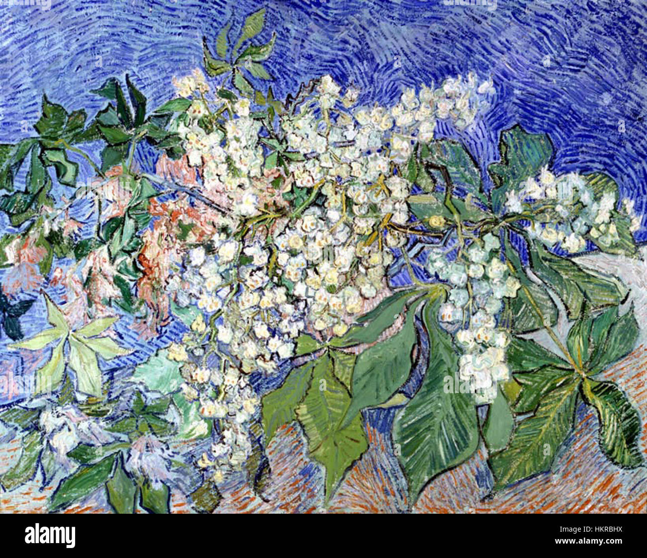 This artwork depicts a branch of blossoming chestnut trees, showcasing ...