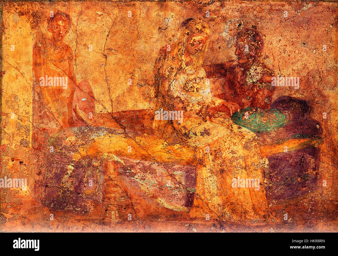 This artwork depicts the right wall and left side of the Cubiculum D in ...