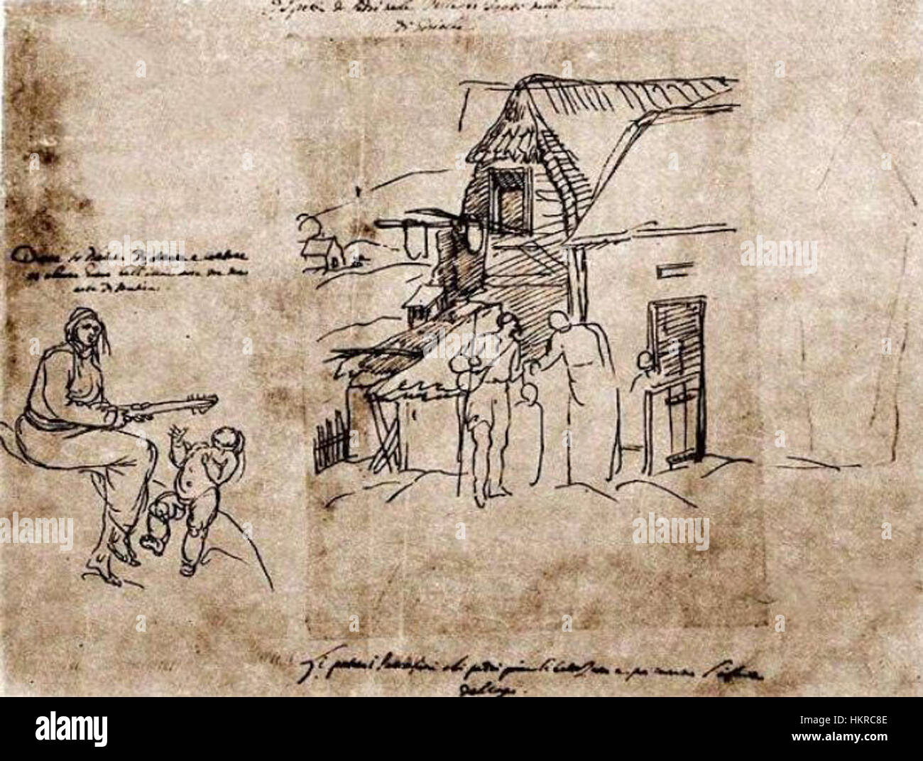 This artwork features a musician playing the bandore-chonguri, a ...
