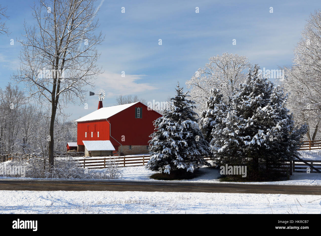 Red Barn In Winter Snow. Historic Barn. Old red barn at Daniel Arnold ...