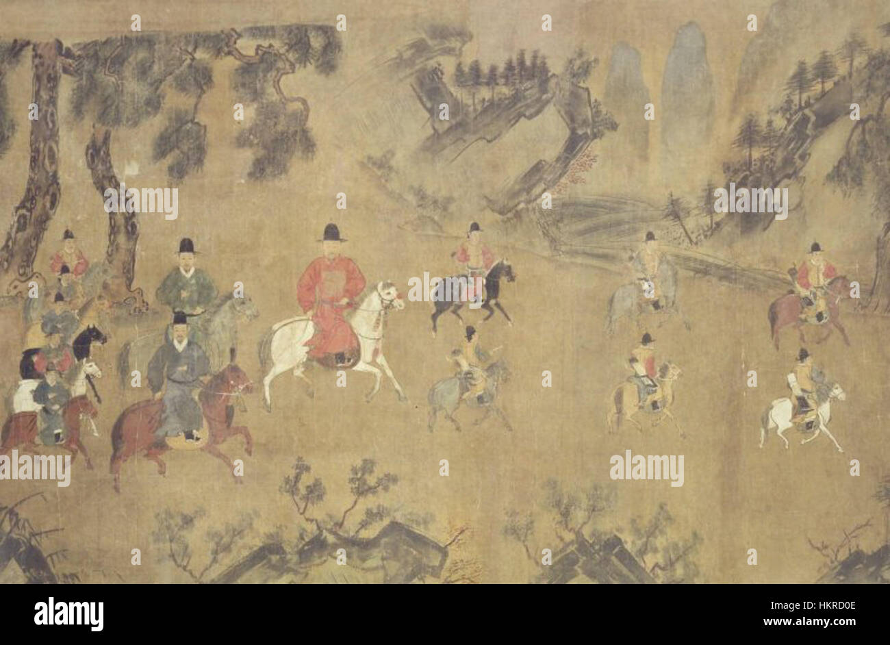 This artwork captures a grand cavalry procession, emphasizing the ...