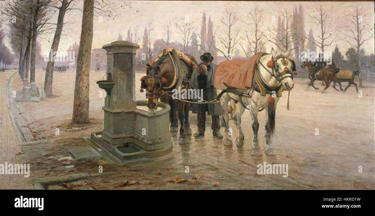 *Cavalli all'abbeverata* is an artwork featuring horses drinking from a ...