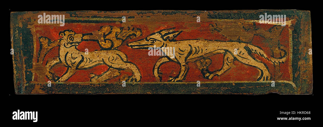 This ceiling panel, featuring four-legged animals and plant motifs ...