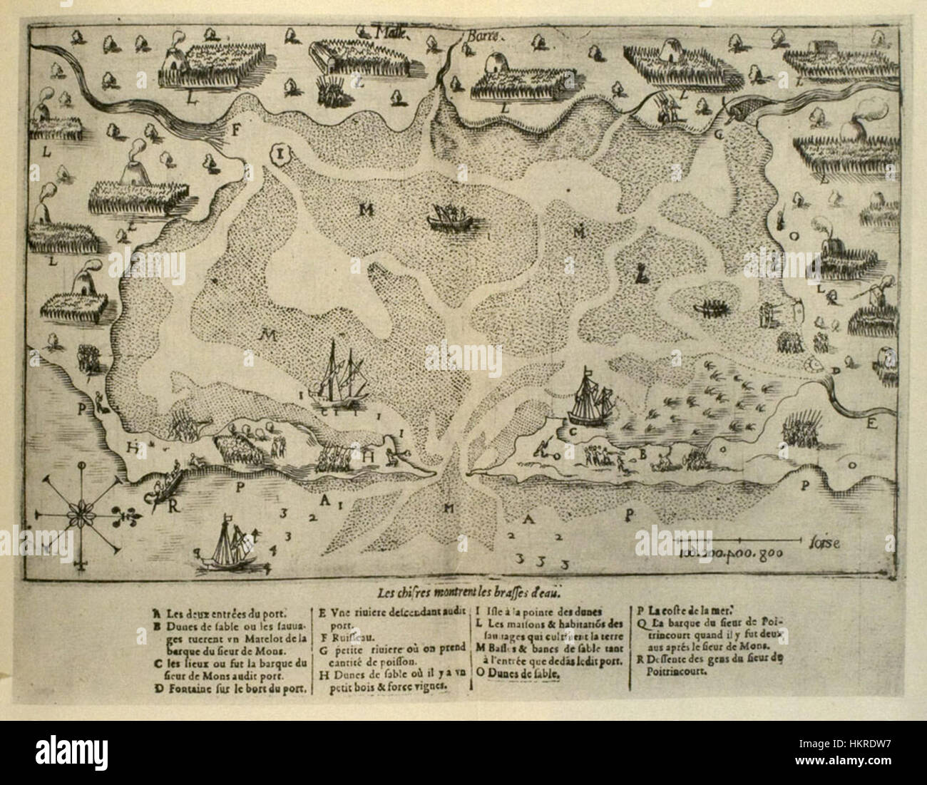 A painting depicting Champlain’s exploration of Nauset Harbor, located ...