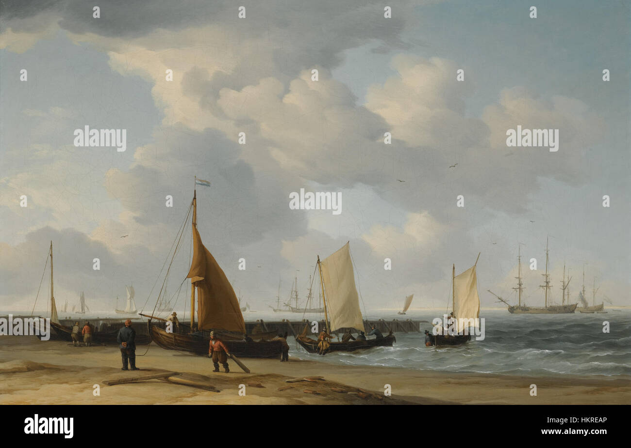 Charles Brooking's painting 'A Dutch Beach Scene with a Man-of-War in ...