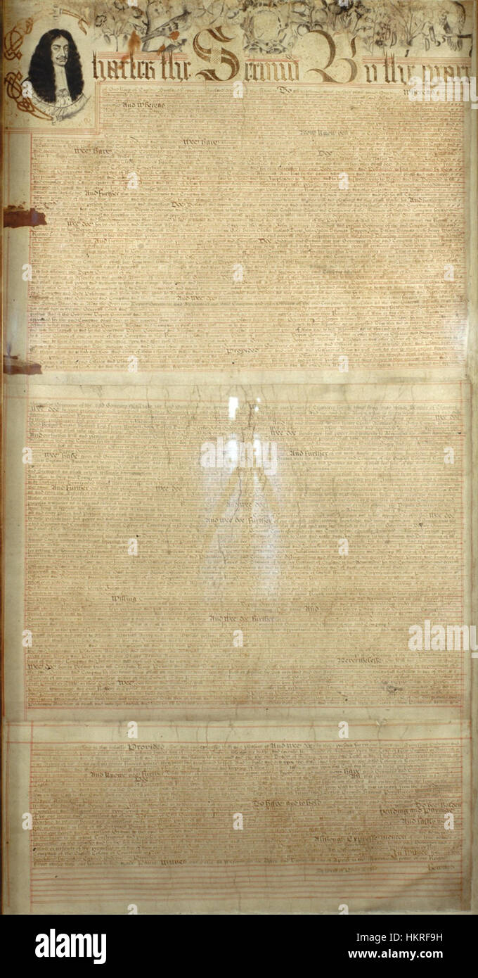A historical 1662 charter document, showcasing the legal and political ...