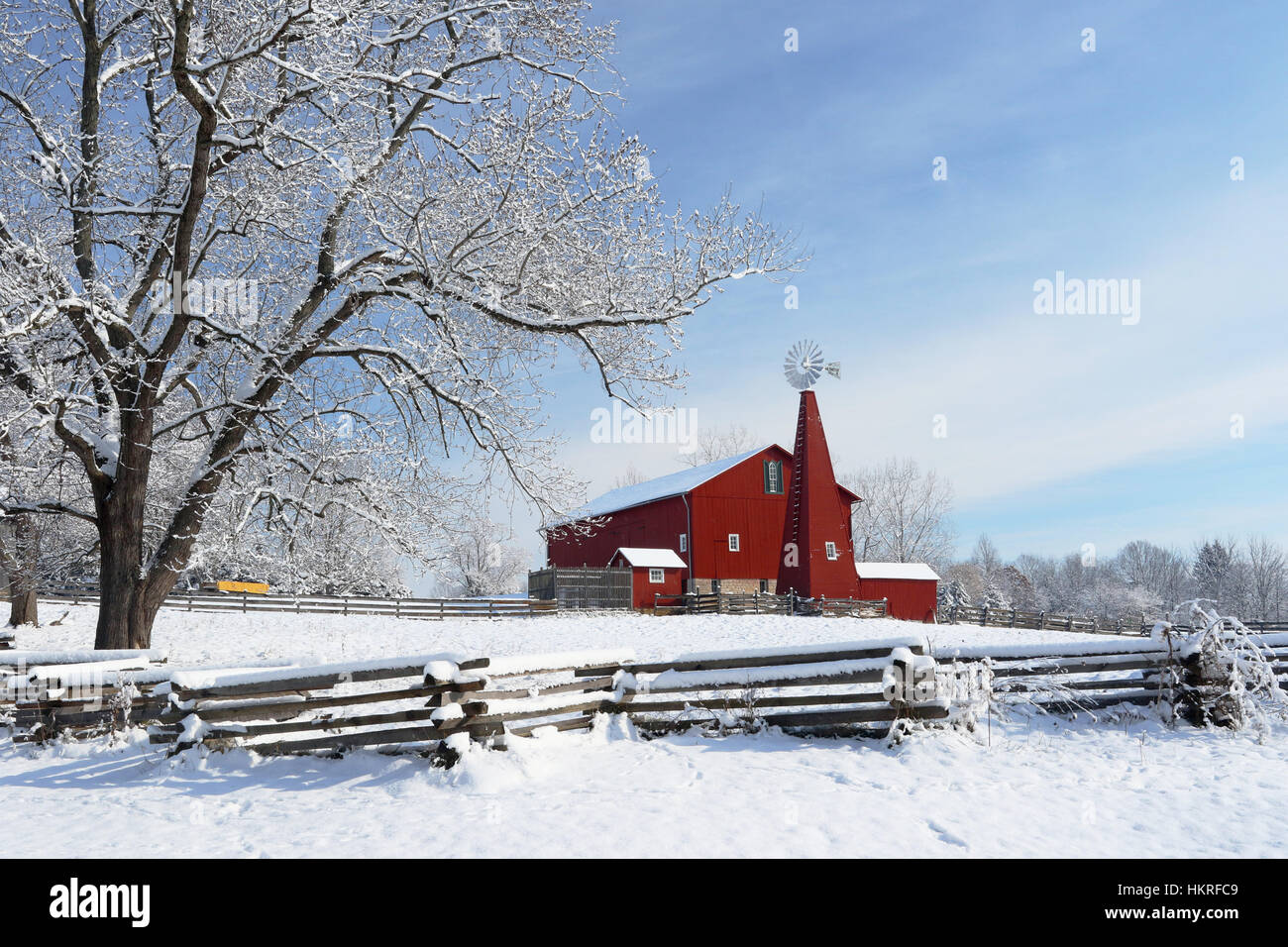 Red Barn In Winter Snow. Historic Barn. Old red barn at Daniel Arnold ...