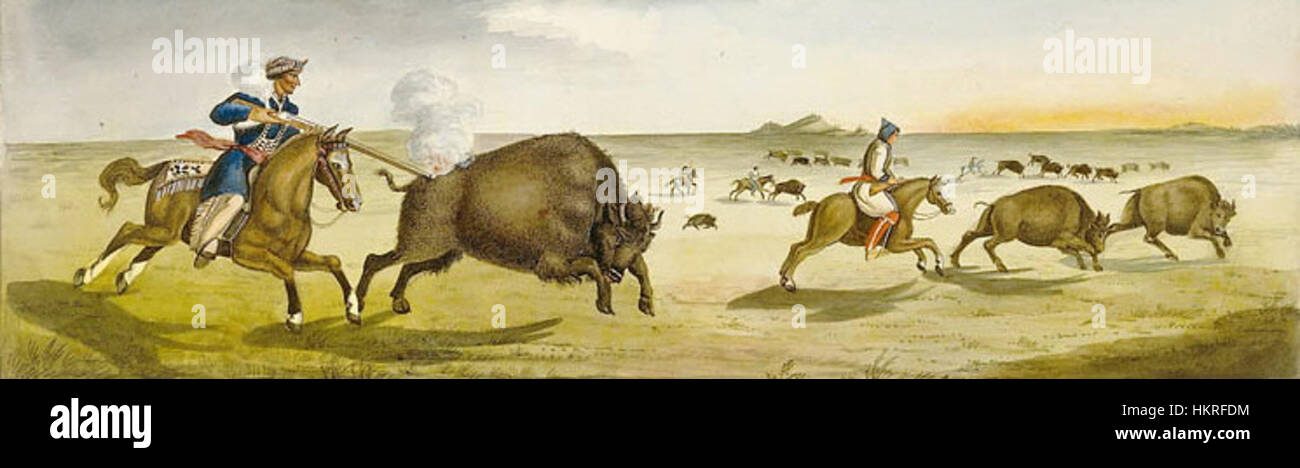 'Chasse au Bison' (1822) is an oil painting depicting a bison hunt, a ...