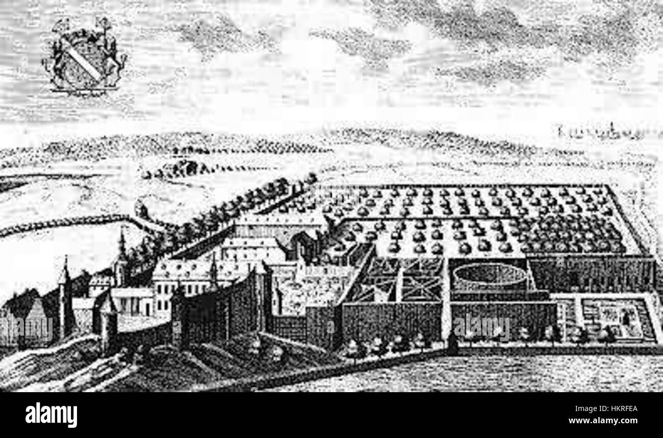 A painting of Chateau de Florennes from 1744, illustrating the ...