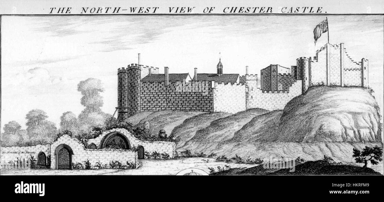 A historical painting of Chester Castle, dated 1747. The image shows ...