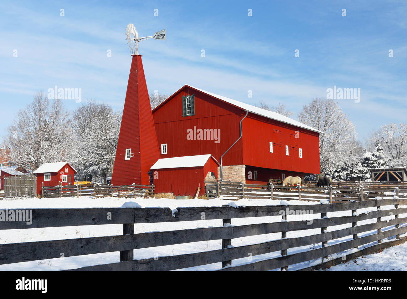 Red Barn In Winter Snow. Historic Barn. Old red barn at Daniel Arnold ...