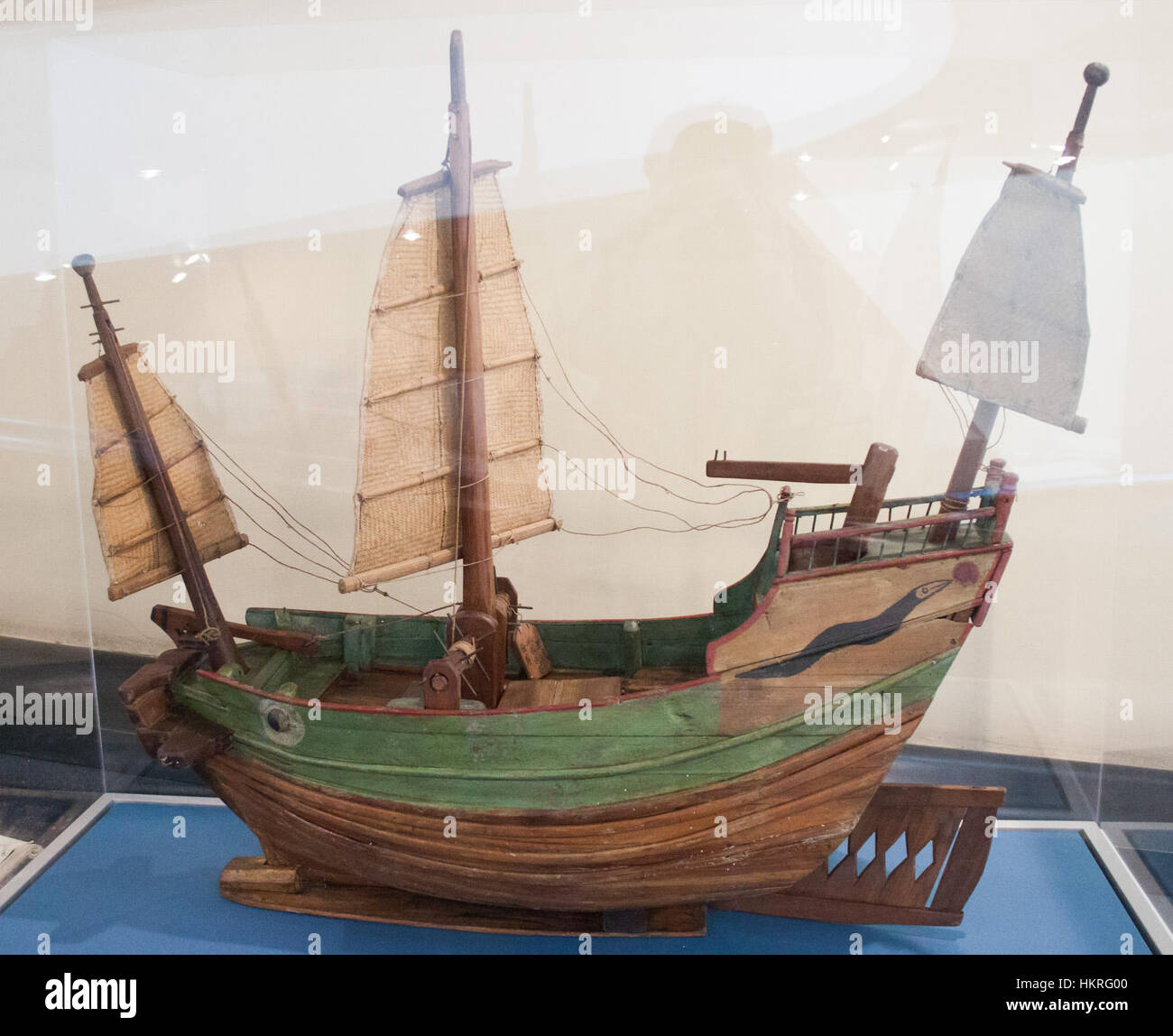 This model of a Chinese sea junk with three masts, displayed in the ...