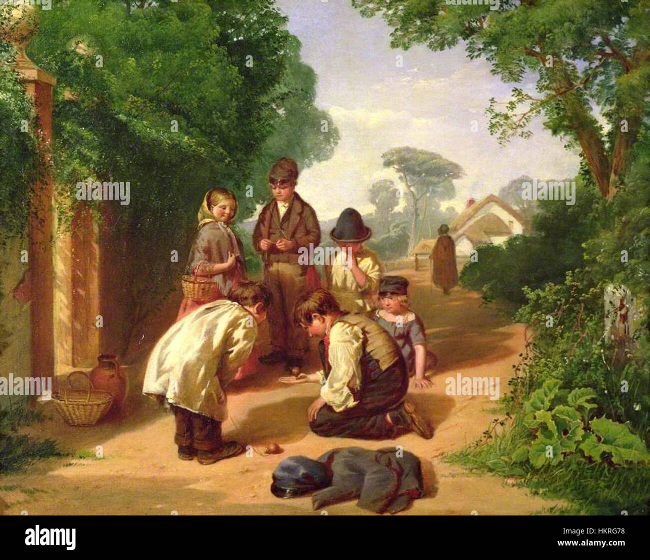 This painting, *Children Spinning Tops*, by John Gendall, captures a ...