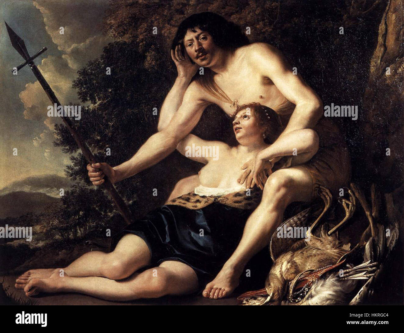 This painting by Christiaen van Couwenbergh depicts the mythological tale of Venus and Adonis ...