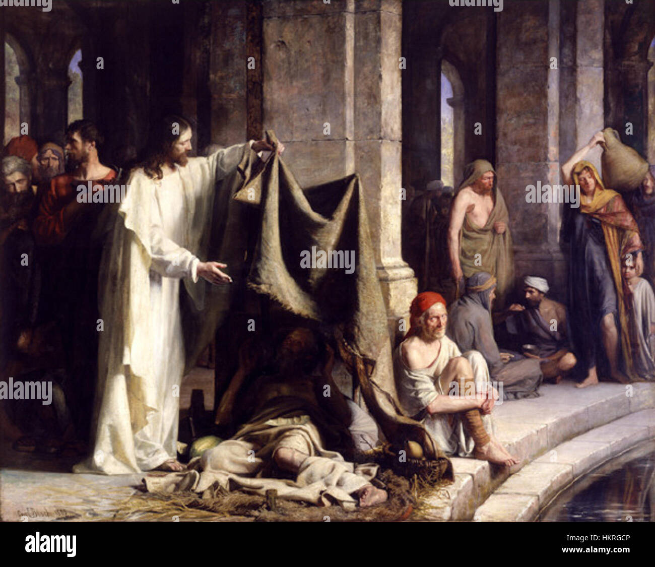 The artwork 'Christ Healing the Sick' depicts a biblical scene where ...