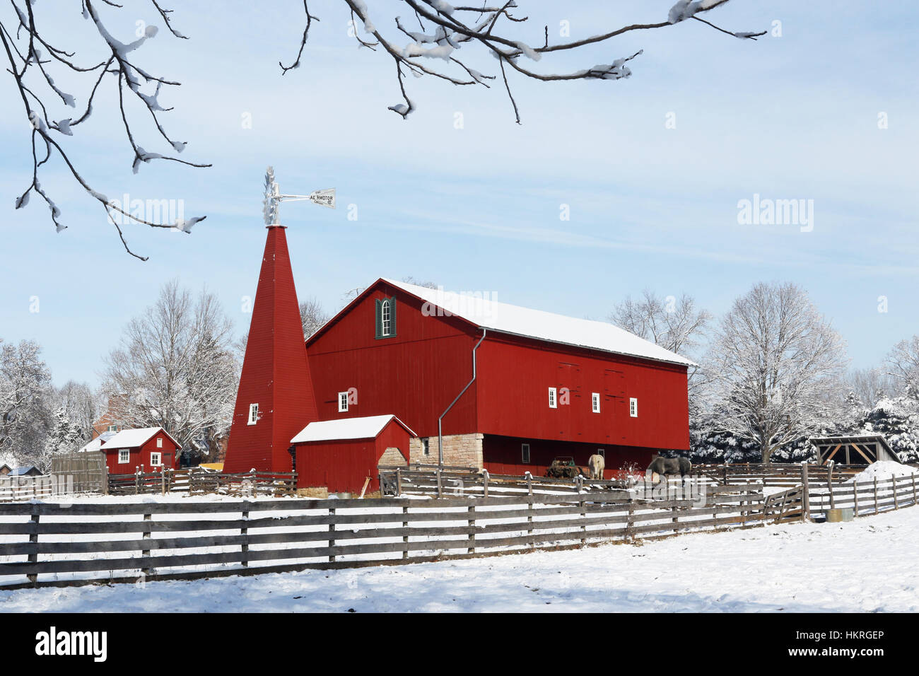 Red Barn In Winter Snow. Historic Barn. Old red barn at Daniel Arnold ...