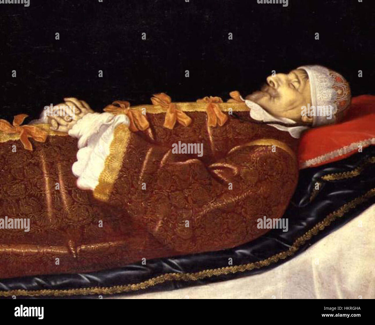This painting depicts the deathbed of Christian IV, the King of Denmark ...