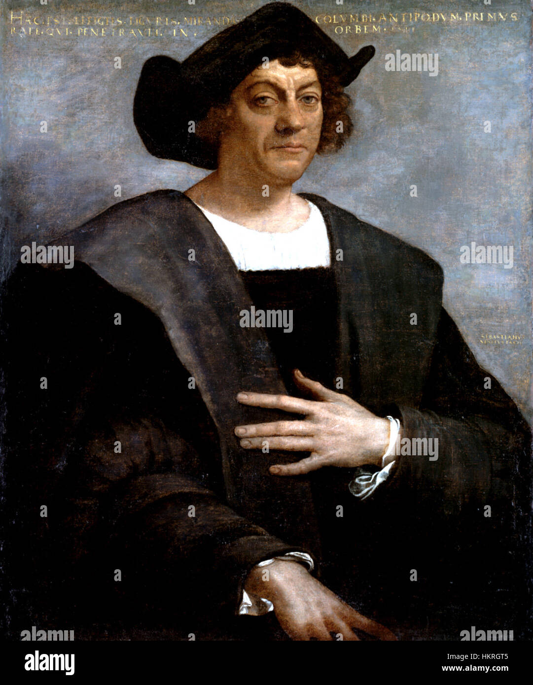 This historical artwork depicts Christopher Columbus, the famous ...