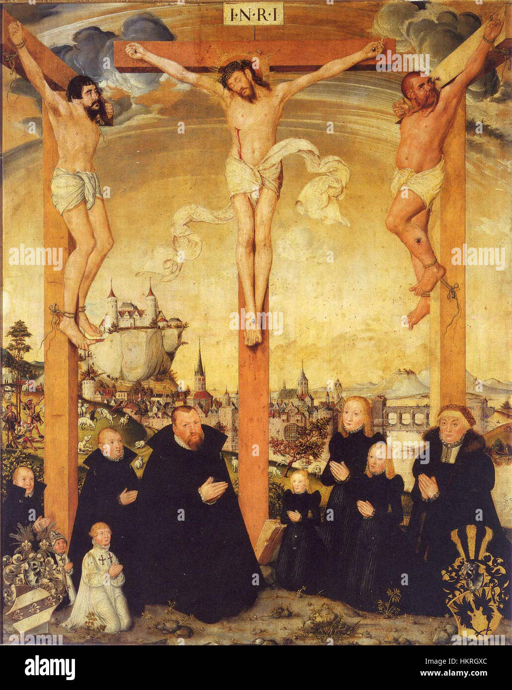 ‘Christus-Kreuz,’ a 1565 oil painting, depicts the crucifixion of Christ, showcasing religious ...