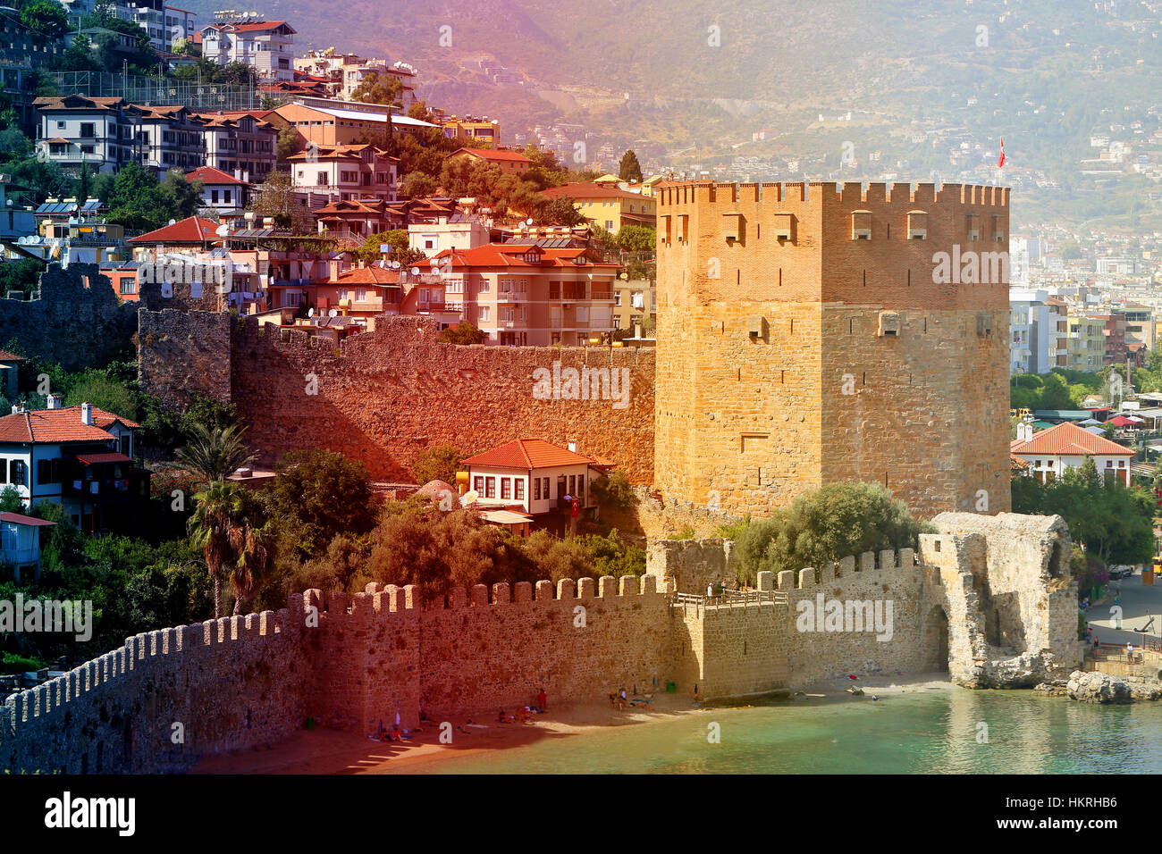 Photo of a red tower in Alanya in Turkey Stock Photo - Alamy