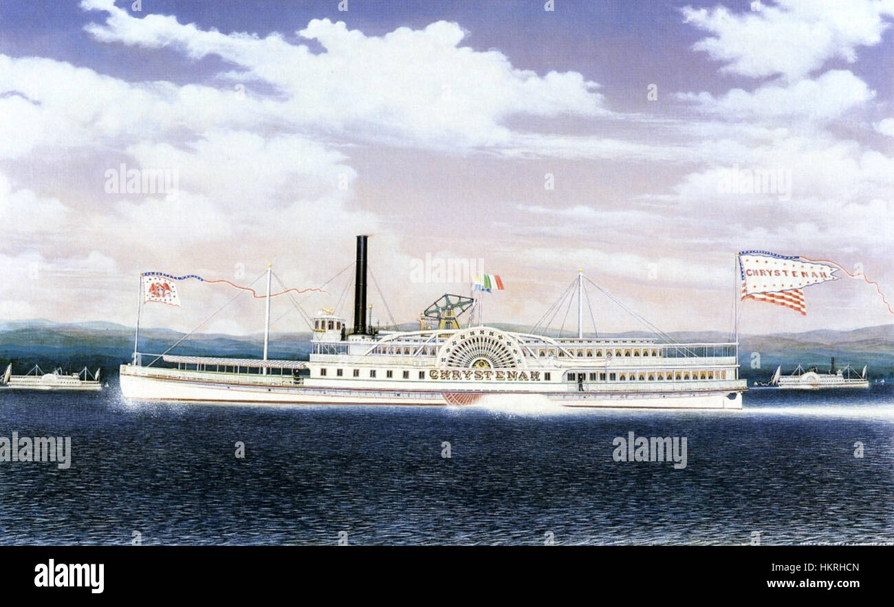 This painting depicts the steamboat Chrystenah, capturing the historic ...