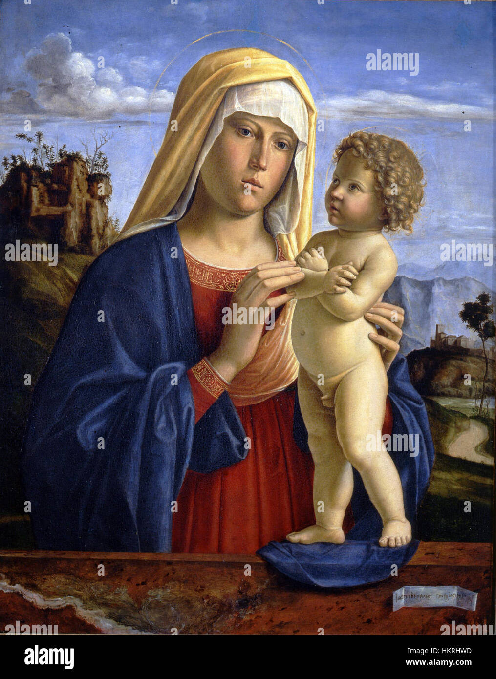 A depiction of the Madonna and Child by Cima da Conegliano, showcasing the tender moment between ...