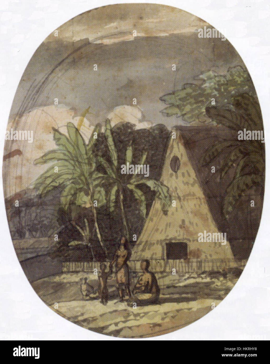 This watercolor and graphite work by Louis Choris, titled 'Grass House ...