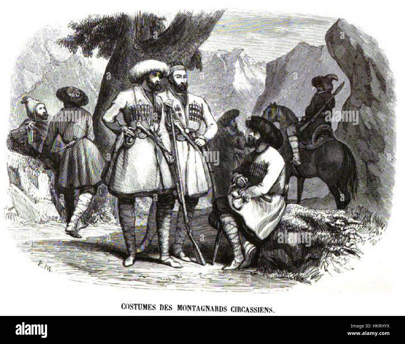 The painting 'Circassians' by Geoffroy, dated 1845, depicts the ...