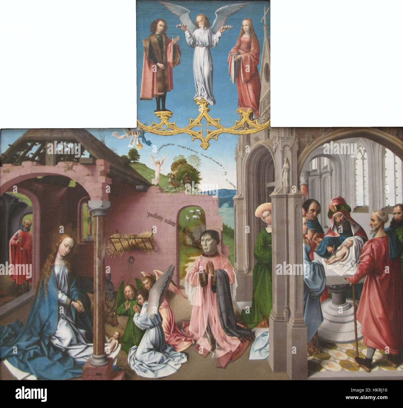 A painting from the Circle of Colijn de Coter depicting the nativity ...