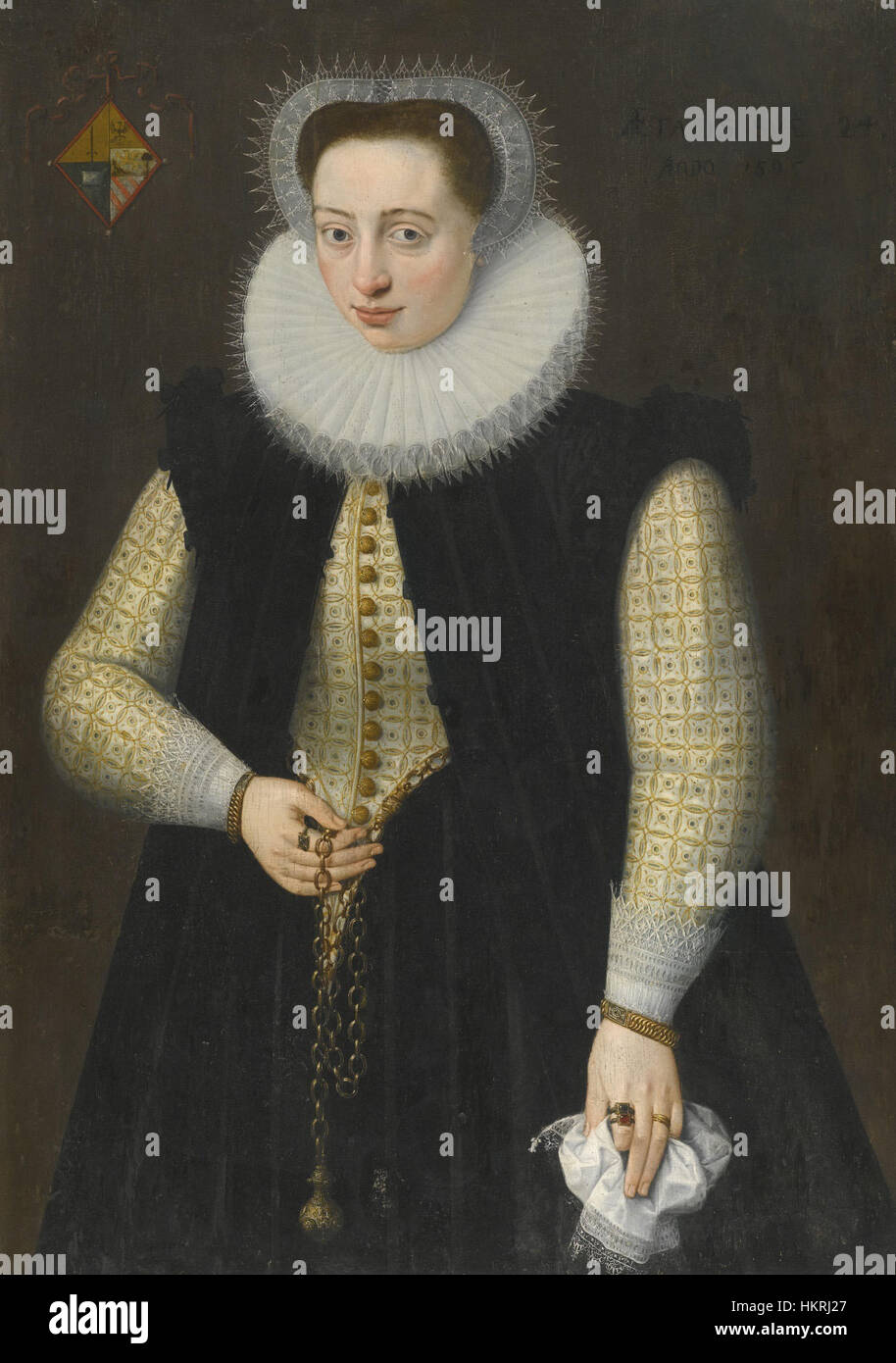 This portrait, attributed to the Circle of Frans Pourbus the Younger, depicts a young lady in ...
