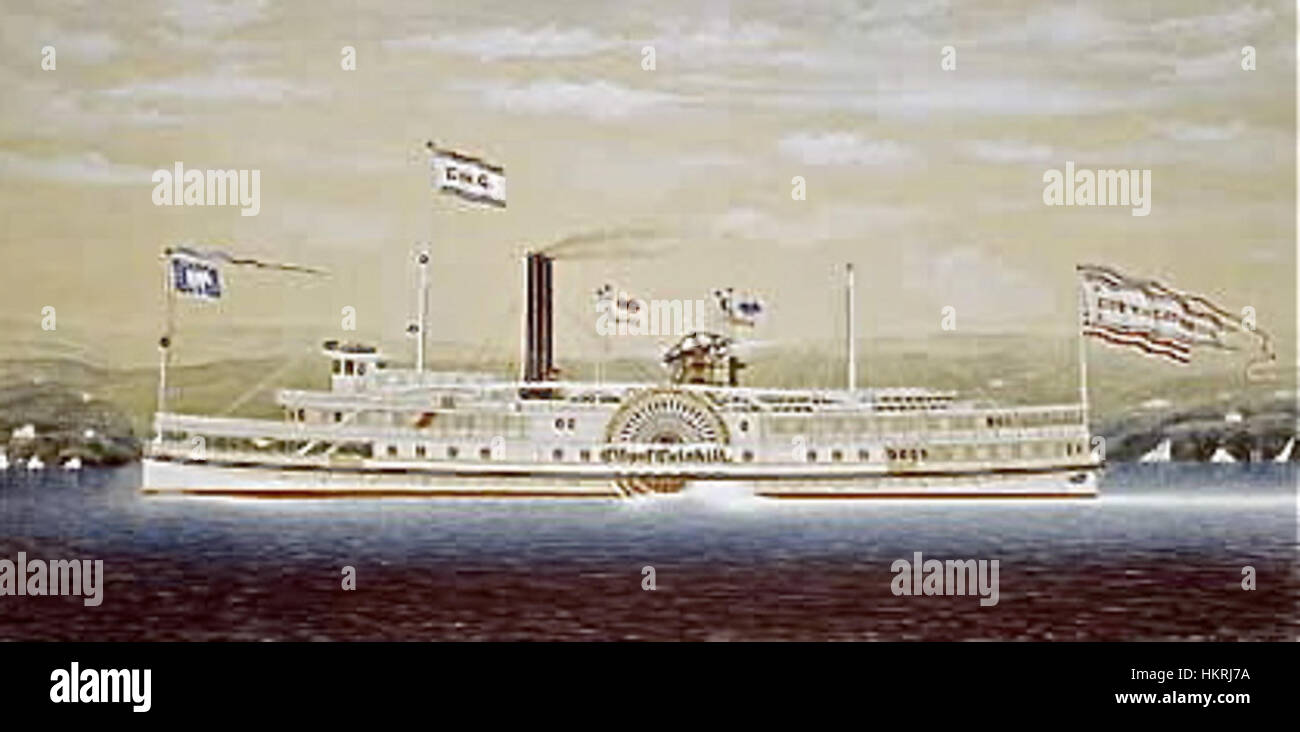 *City of Catskill* is a steamboat depicted in this painting, showcasing ...