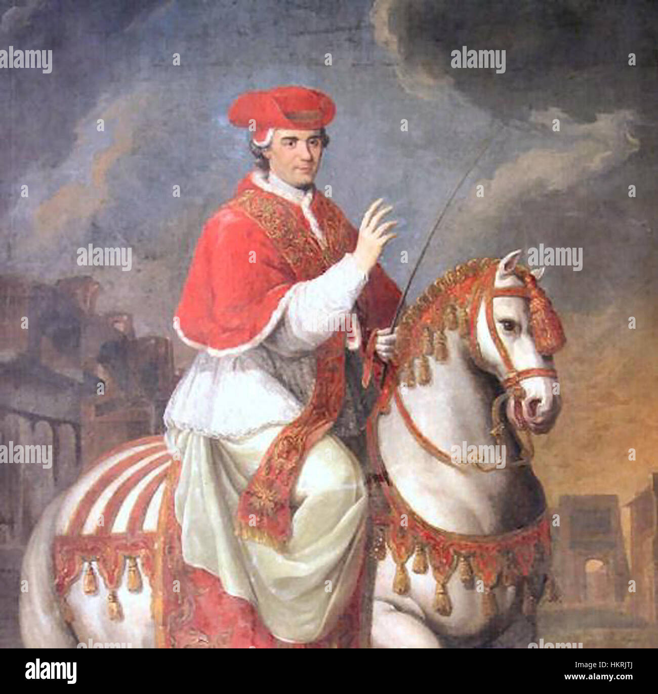 This painting features Pope Clement XIV on horseback, capturing the ...