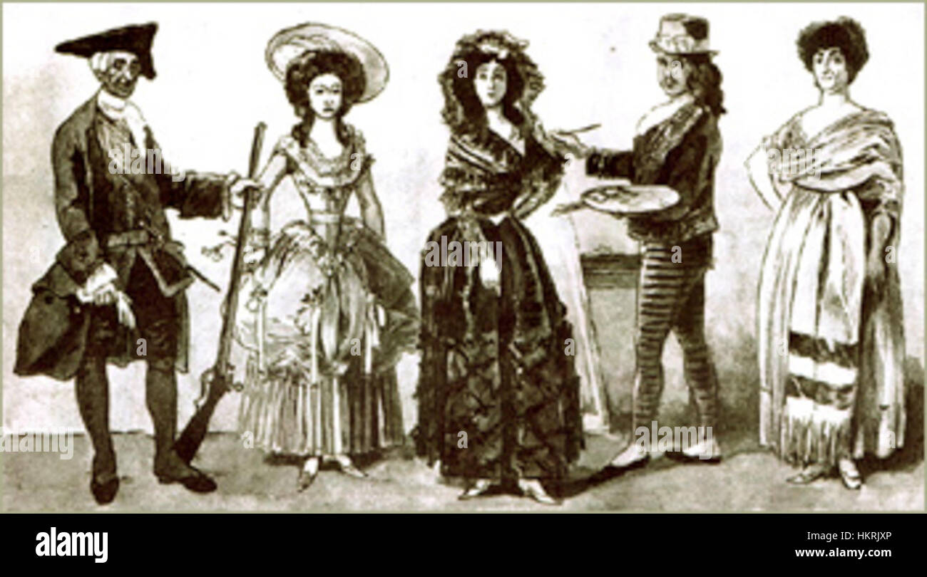 This illustration from the 18th century depicts traditional Spanish ...
